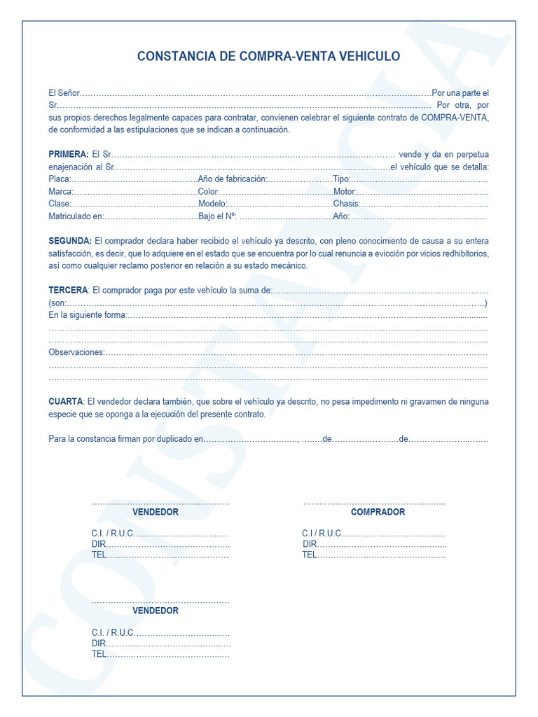 CONSTANCIA Compra Venta Vehiulos | PDF | Vehículos | Vehículo de motor