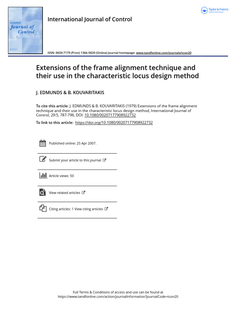 Extensions of The Frame Alignment Technique and Their Use in The Characteristic Locus Design ...