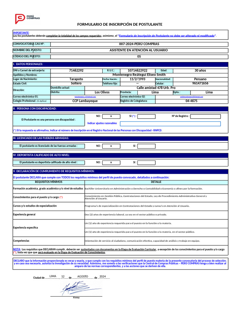 Formulario de Inscripcion Cas 007 2024 Cod 05 | PDF