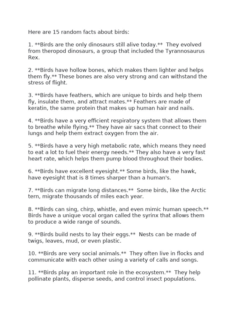 Here Are 15 Random Facts About Birds | PDF