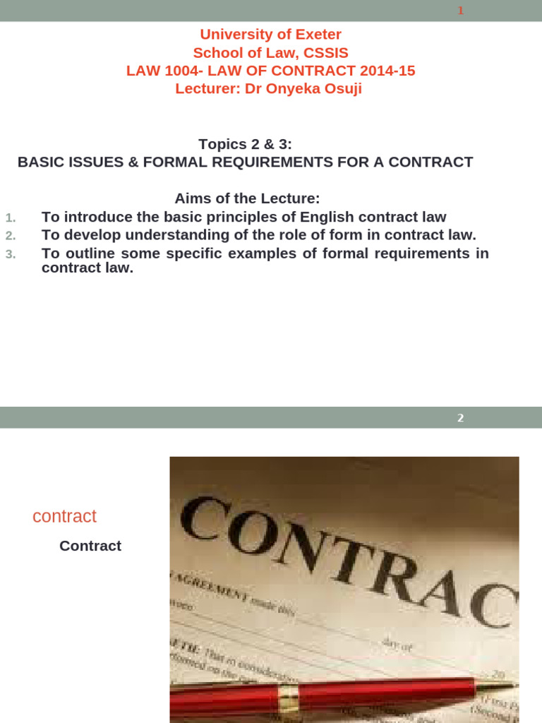 Contract Law - BASIC PRINCIPLES FORMAL REQUIREMENTS FOR A CONTRACT-pp ...