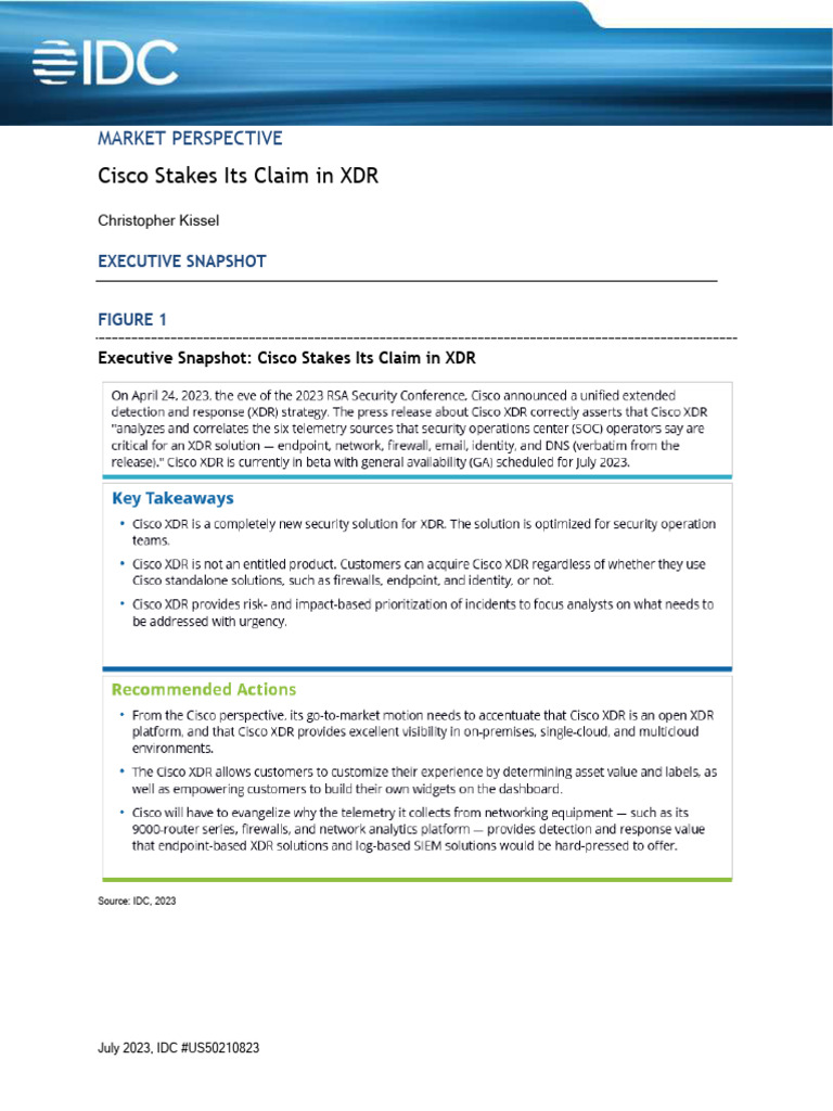 230718-IDC - Cisco Stakes Its Claim in XDR | PDF | Cyberwarfare | Security