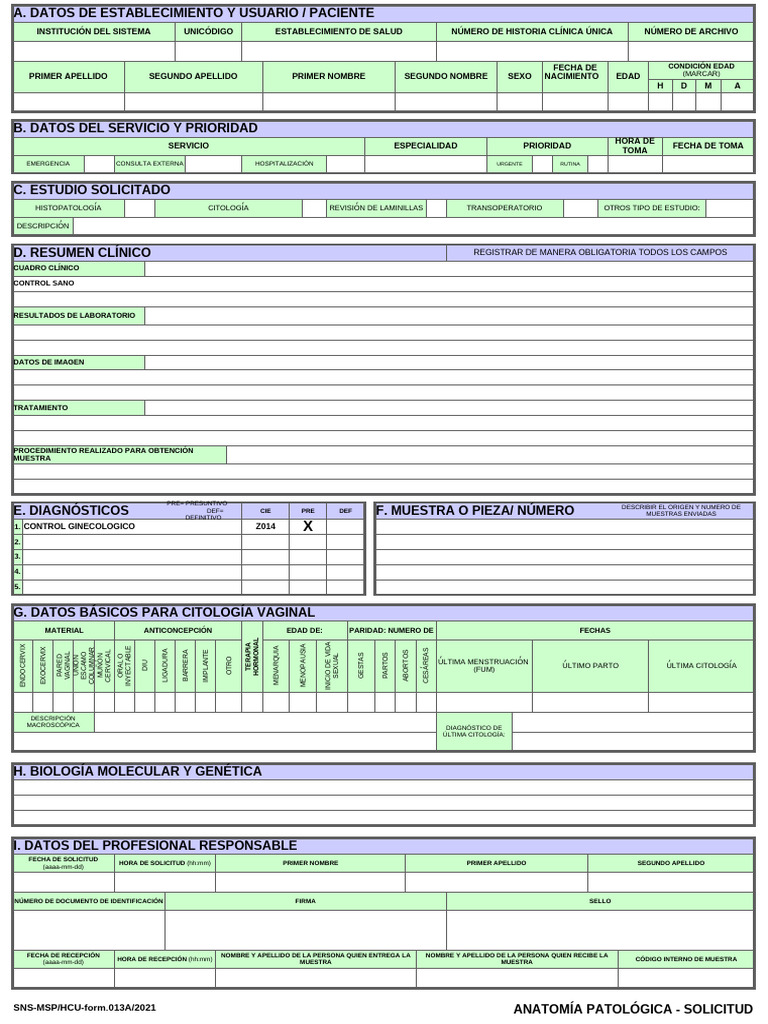 Sns-Msp-Hcu-Form.013 - 2021 Anatomia Patologica Solicitud e Informe ...