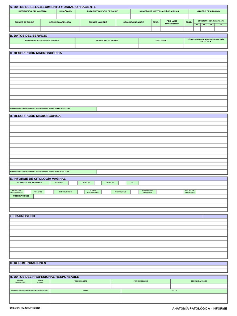 Sns-Msp-Hcu-Form.013 - 2021 Anatomia Patologica Solicitud e Informe | PDF | Ciencias de la Salud ...
