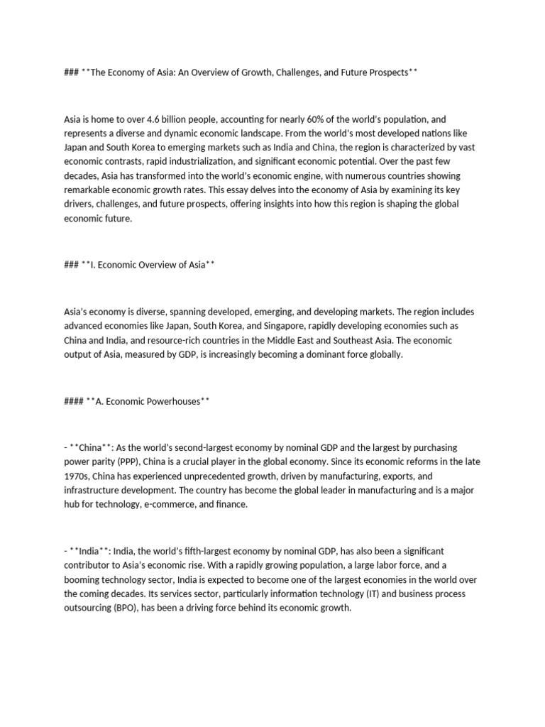 The Economy of Asia An Overview of Growth, Challenges, and Future ...