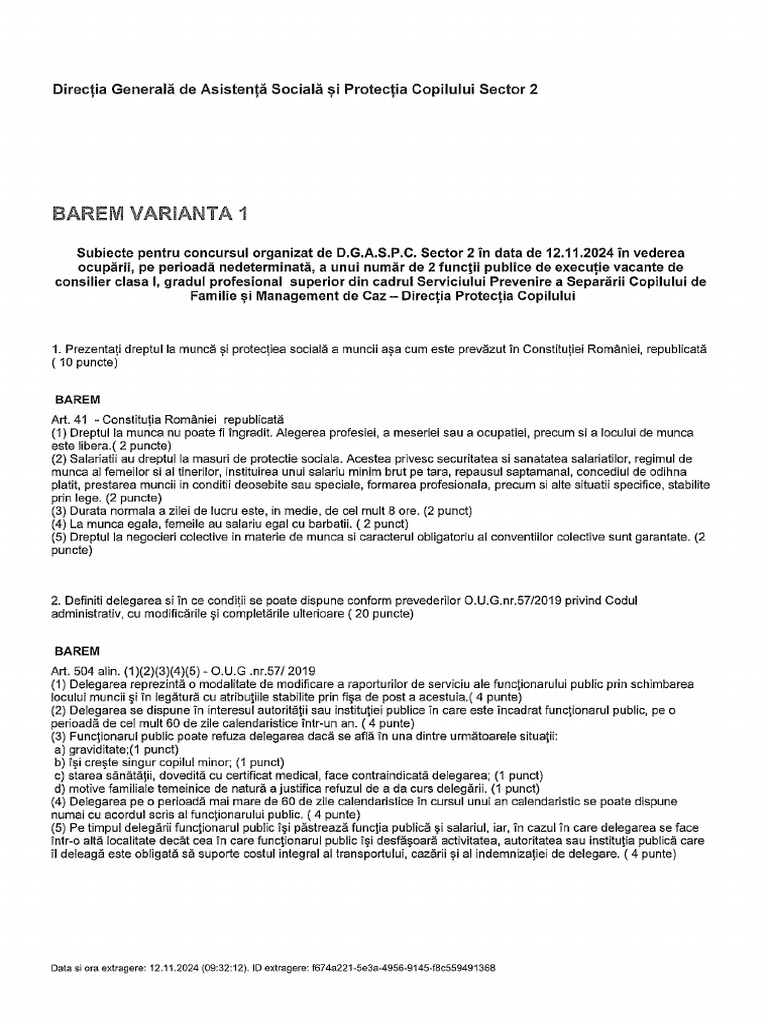 Barem Subiecte Concurs 12.11.2024 Var. 1 | PDF