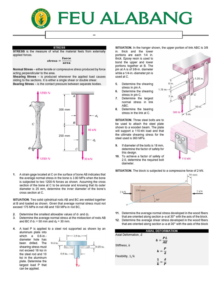 FEU Alabang SMAT 1 Correl 2 | PDF | Stress (Mechanics) | Strength Of Materials