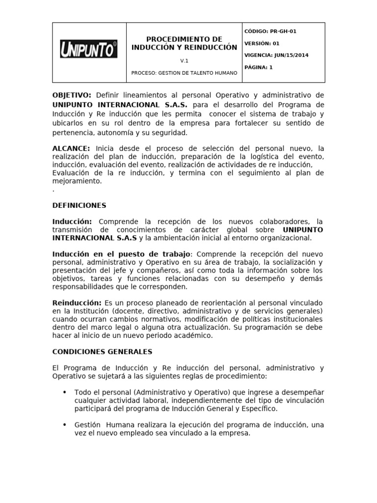 Procedimiento de Induccion y Reinduccion | PDF | Business