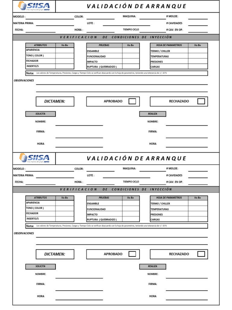 Formato Validación de Arranque | PDF | Sector secundario de la economía | Procesos industriales