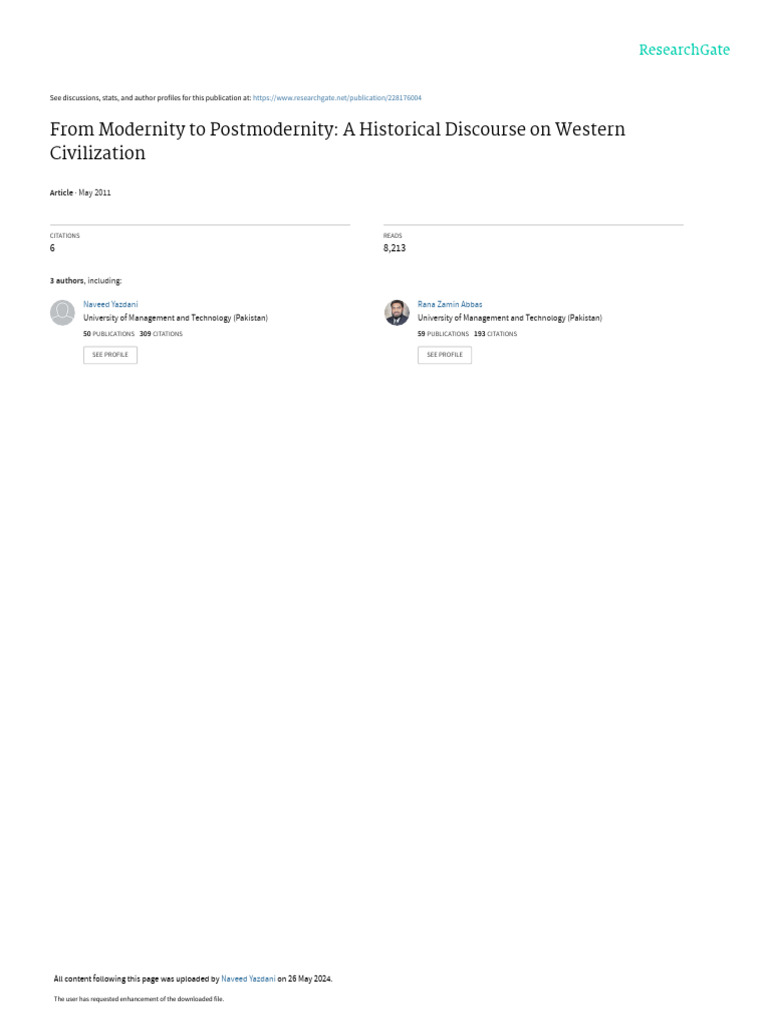 From Modernityto Postmodernity AHistorical Discourseon Western ...