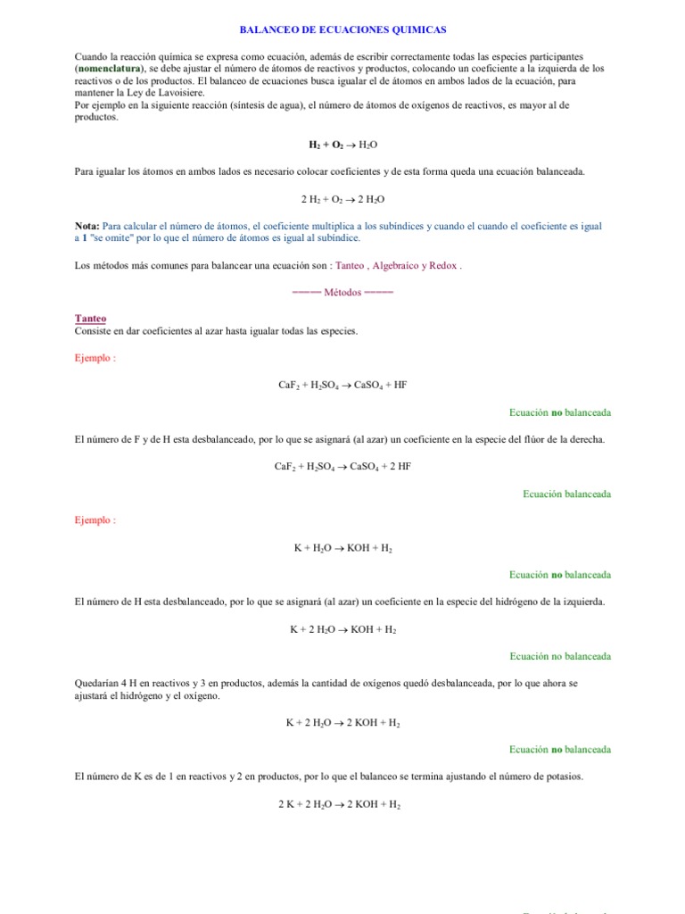 Balanceo de Ecuaciones Quimicas 01 | PDF | Redox | Reacciones químicas