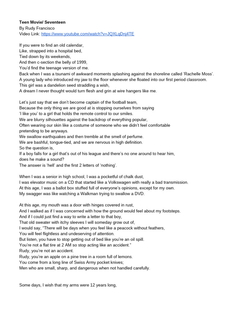 Seventeen: A Poem by Rudy Francisco | PDF | Poetry