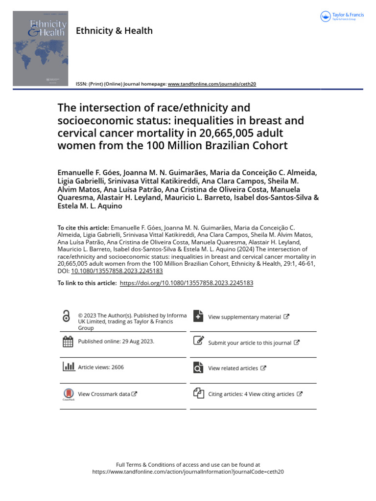 The Intersection of Race Ethnicity and Socioeconomic Status Inequalities in Breast and Cervical ...