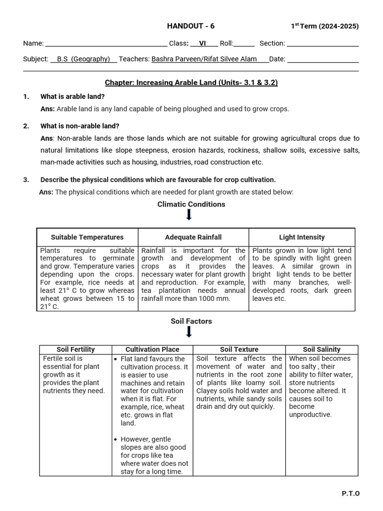Class VI Geography Handout-6 (10.11.24) | PDF | Soil | Agriculture