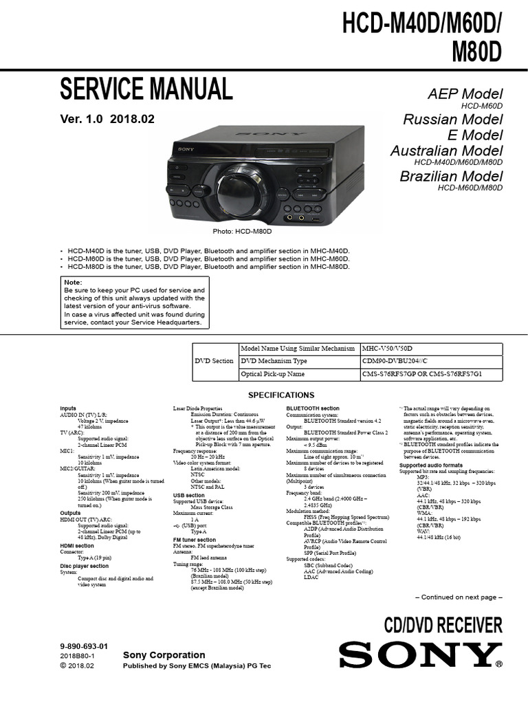 Sony MHC-M80D Service Manual | PDF | Amplifier | Bluetooth