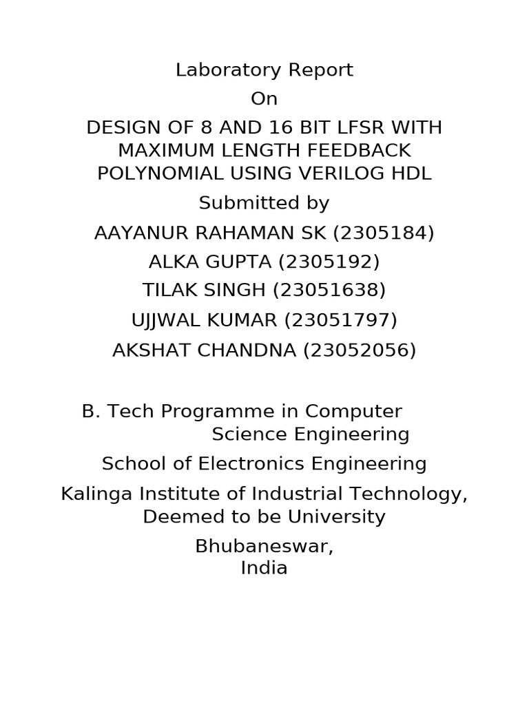 Design of 8 and 16 Bit LFSR With Maximum Length Feedback Polynomial Using Verilog HDL | PDF ...