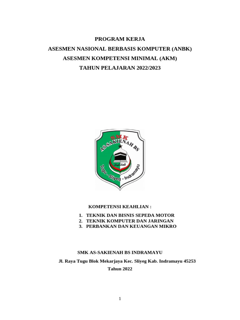 Program Kerja ANBK SMK As-Sakienah 2022 | PDF | Komputer