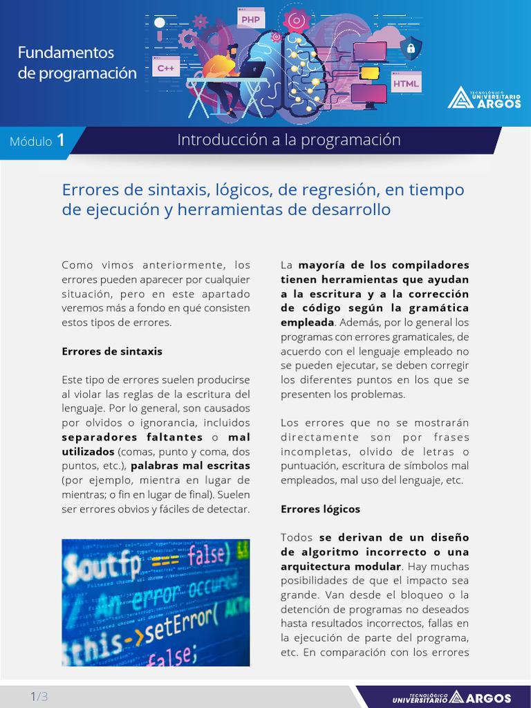 Errores de Sintaxis, Errores Lógicos, Errores de Regresión, Errores en ...