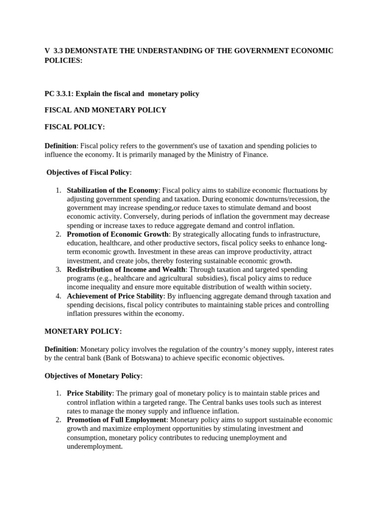 Government Economic Policies | PDF | Taxes | Fiscal Policy