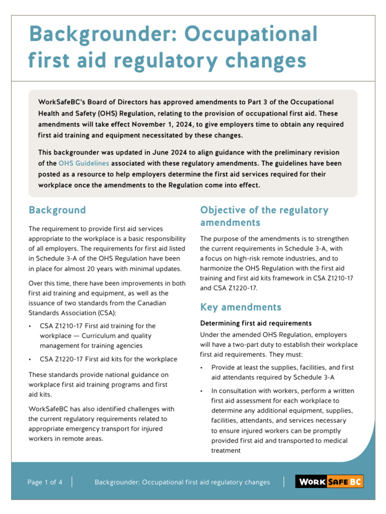First Aid Regulation Updates | PDF | First Aid | Occupational Safety ...