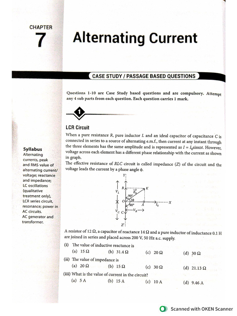 Alternating Current - Case Based Questions | PDF