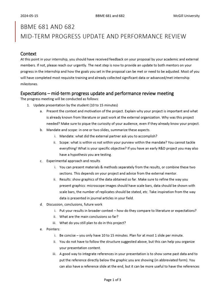 BBME 681 - Progress Update and Performance Review - CH - For Students | PDF | Communication ...