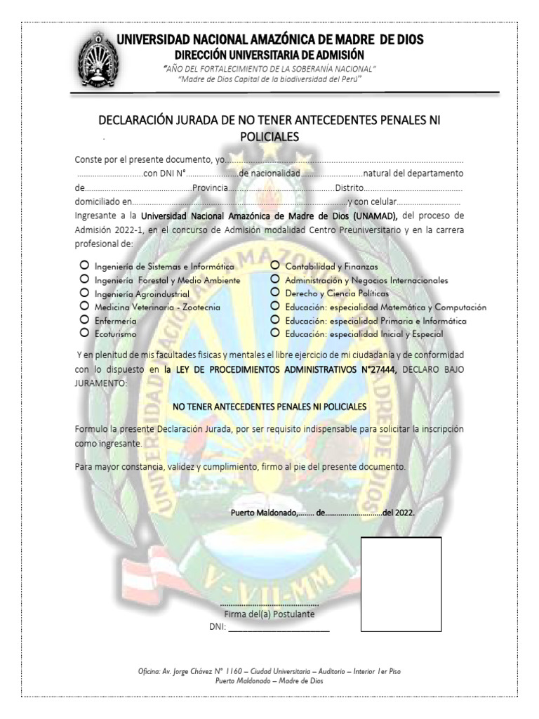Declaracion Jurada CEPRE | PDF | Documento de identidad