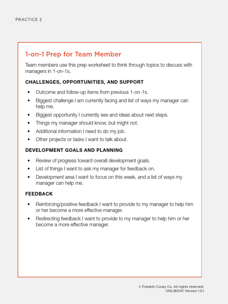 1-On-1 Prep For Team Member Tool (Accessible) | PDF