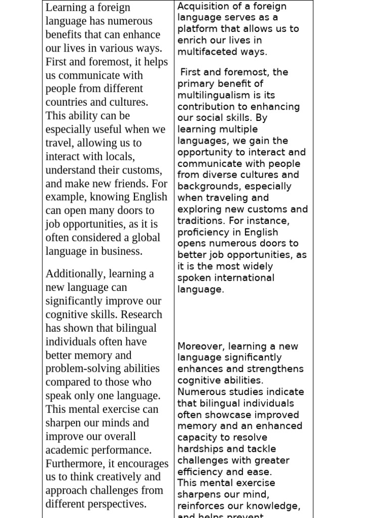 Benefits of Learning a Foreign Language | PDF | Multilingualism ...