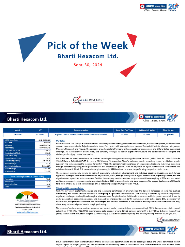 Bharti Hexacom Ltd. Q1FY25 Performance Review | PDF | Business | Economies