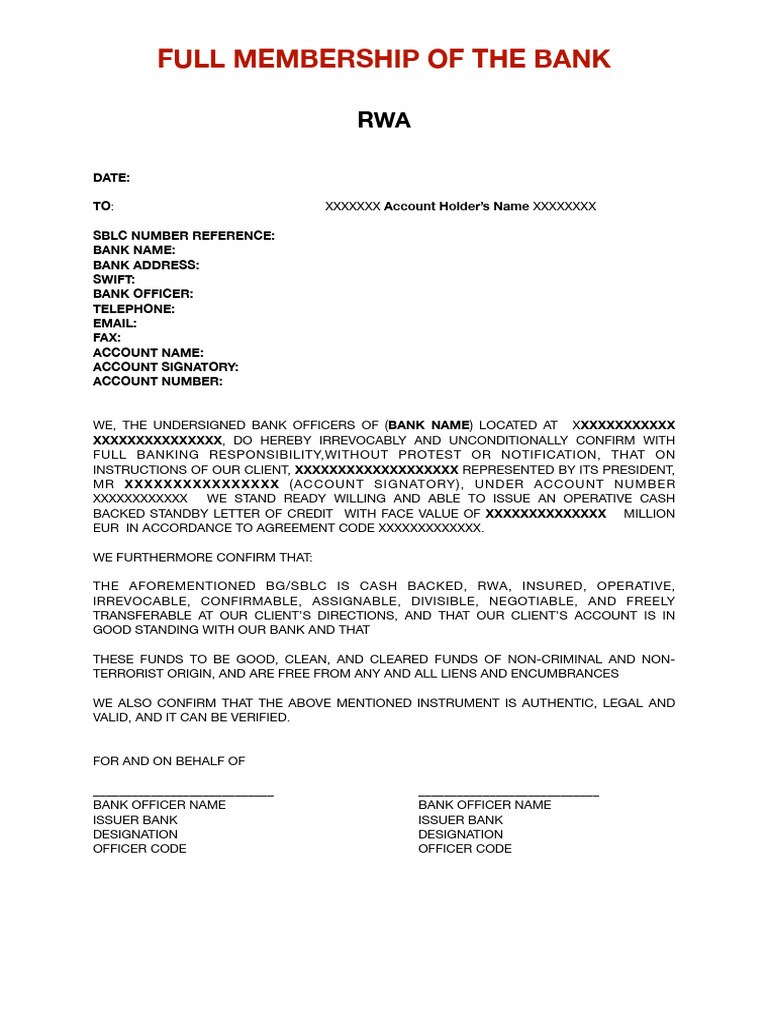 RWA Provider Draft | PDF | Letter Of Credit | Money