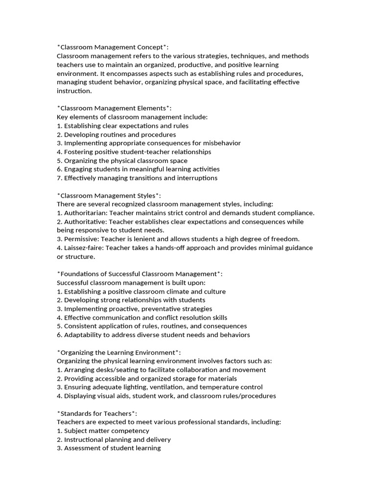 Classroom Management Concept Pdf Classroom Management Learning 3426