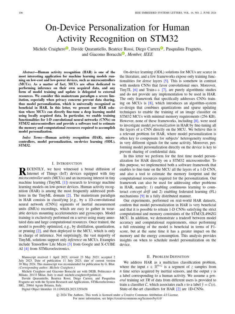 On-Device HAR Personalization on STM32 | PDF | Computing | Applied ...