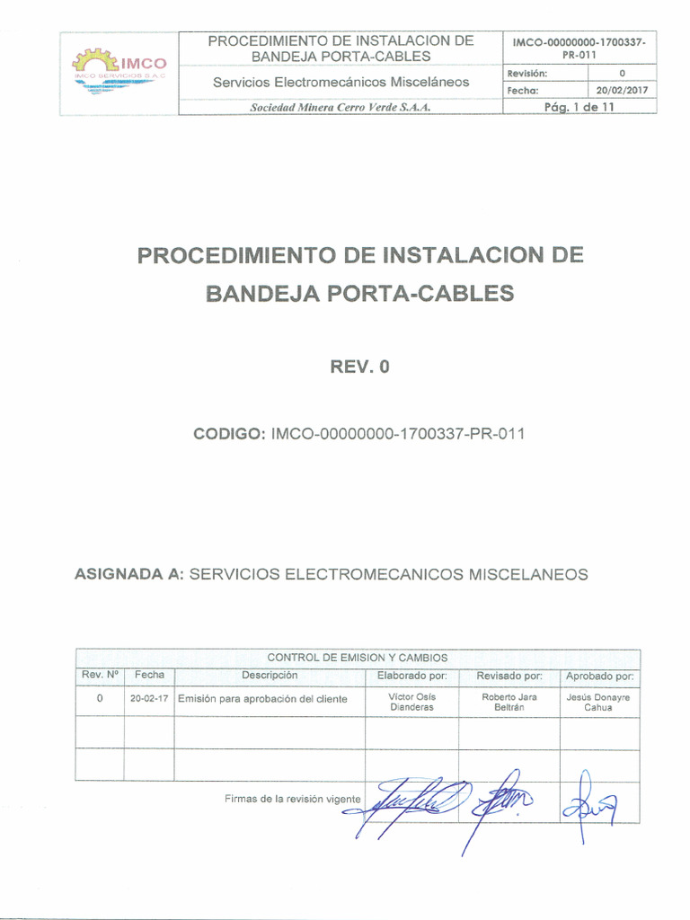 IMCO-00000000-1700337-PR-011 - Procedimiento de Instalacion de Bandeja ... IMCO-00000000-1700337-PR-011 - Procedimiento de Instalacion de Bandeja ...