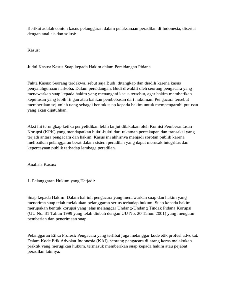Berikut Adalah Contoh Kasus Pelanggaran Dalam Pelaksanaan Peradilan Di ...