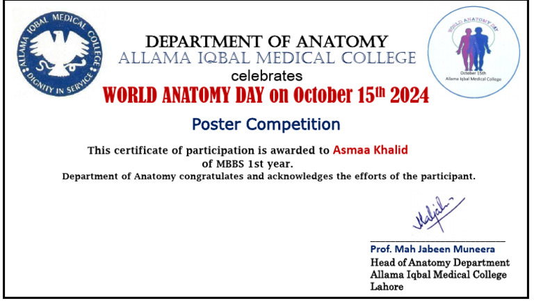 World Anatomy Day On October 15 2024: Allama Iqbal Medical College | PDF