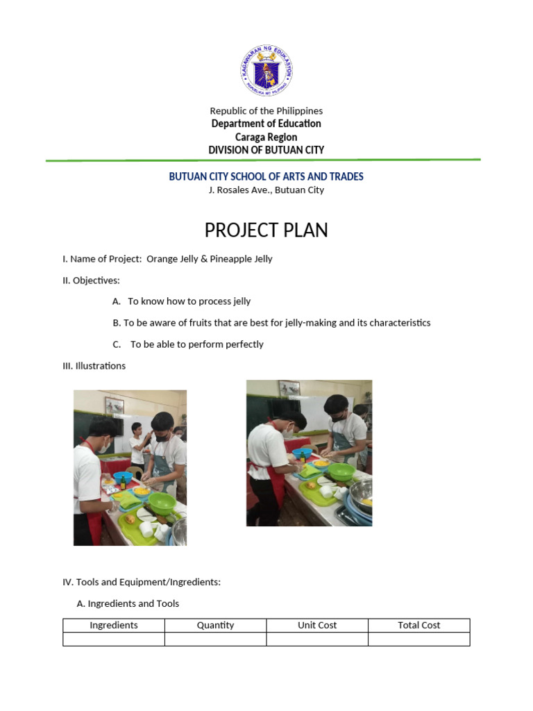 Project Plan For Food Processing Ang Cookery1 | PDF | Fruit Preserves