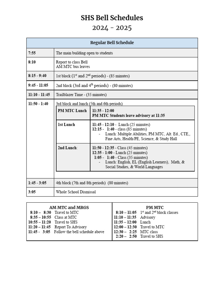 Bell Schedules 2024 - 2025 | PDF | Social Science