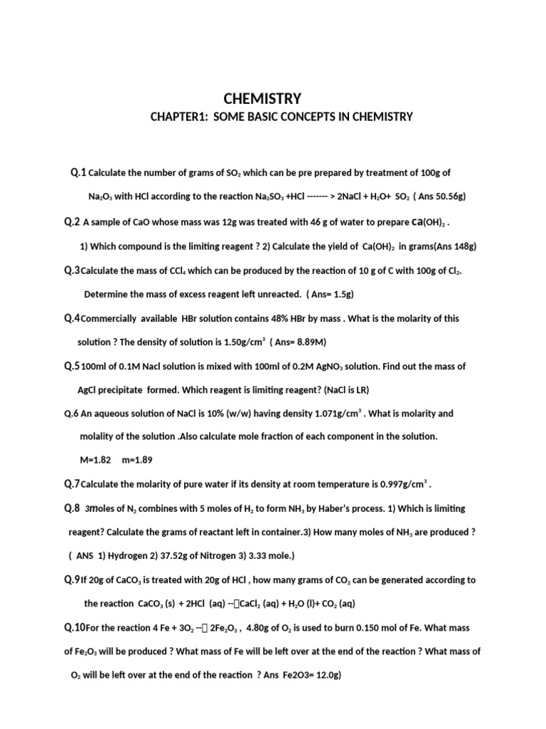 Some Basic Concept of Chemistry Worksheet | PDF | Science & Mathematics