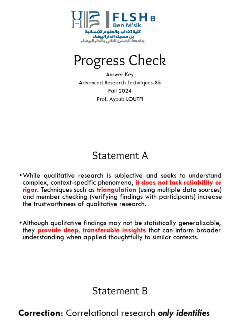 Progress Check-Part 1 | PDF | Qualitative Research | Causality