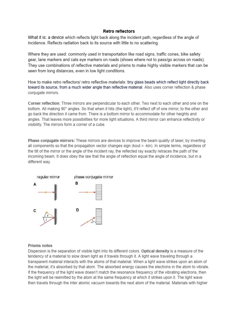 Optics_ Retro Reflectors, Periscopes, & Extra Notes | PDF | Refraction ...