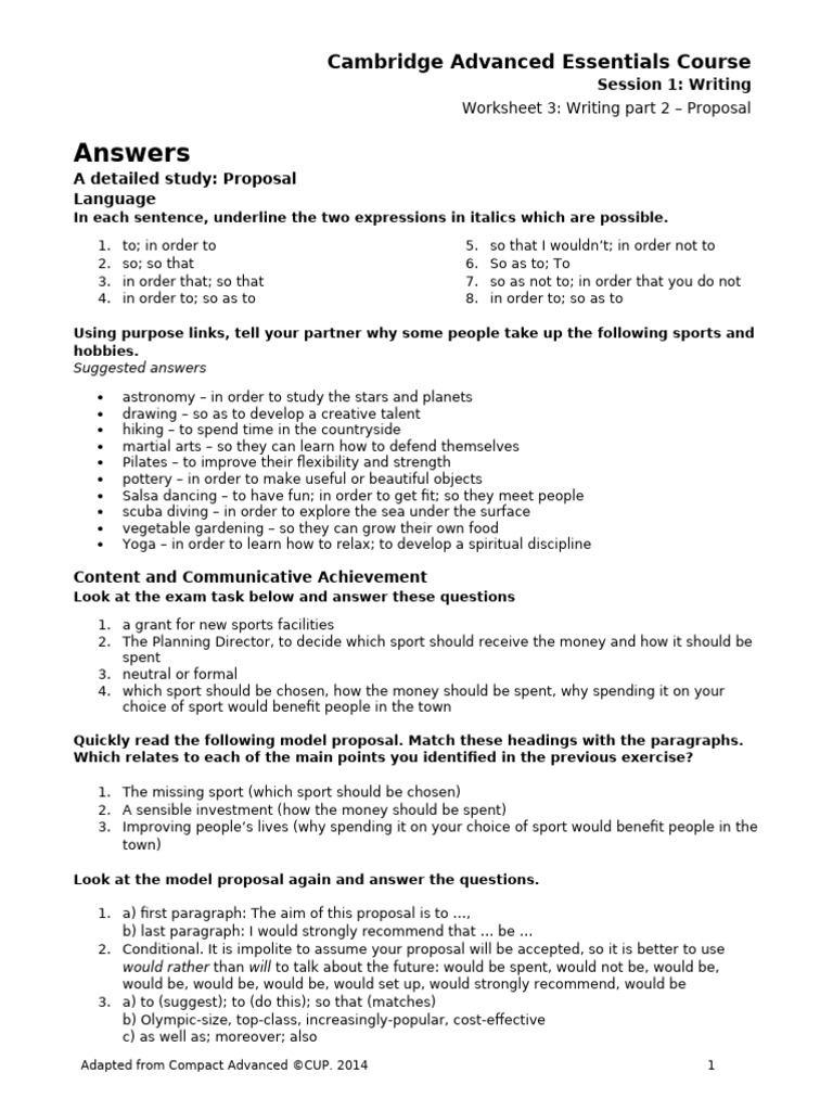 Writing Proposals: Cambridge Course Worksheet | PDF