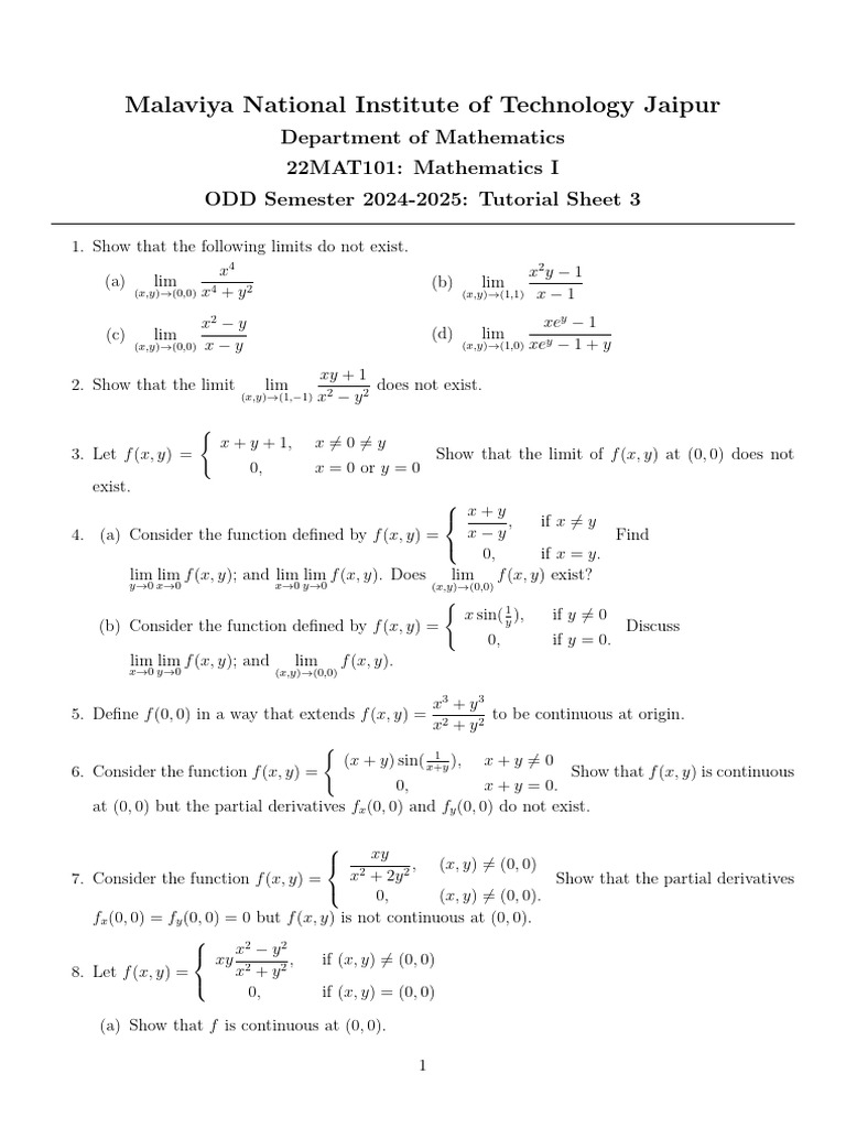 MAT101 2024 Tutorial Sheet-3 | PDF | Mathematical Relations | Calculus
