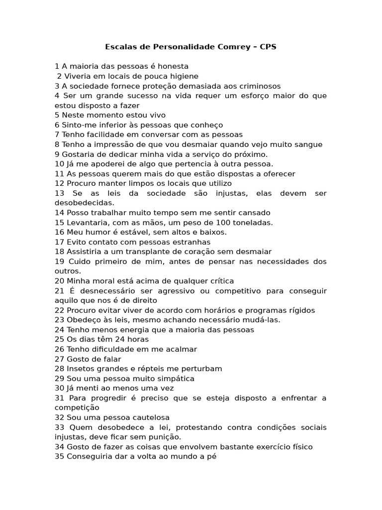 Escalas de Personalidade Comrey - CPS | PDF | Autoajuda