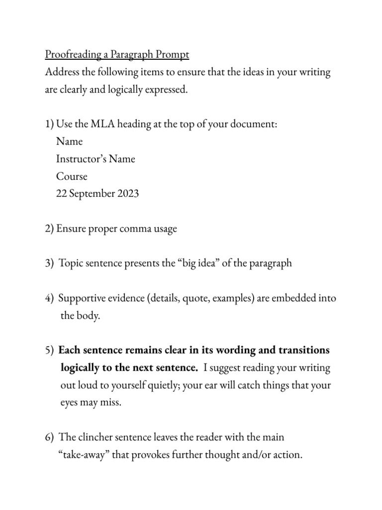 Proofreading A Paragraph Prompt | PDF