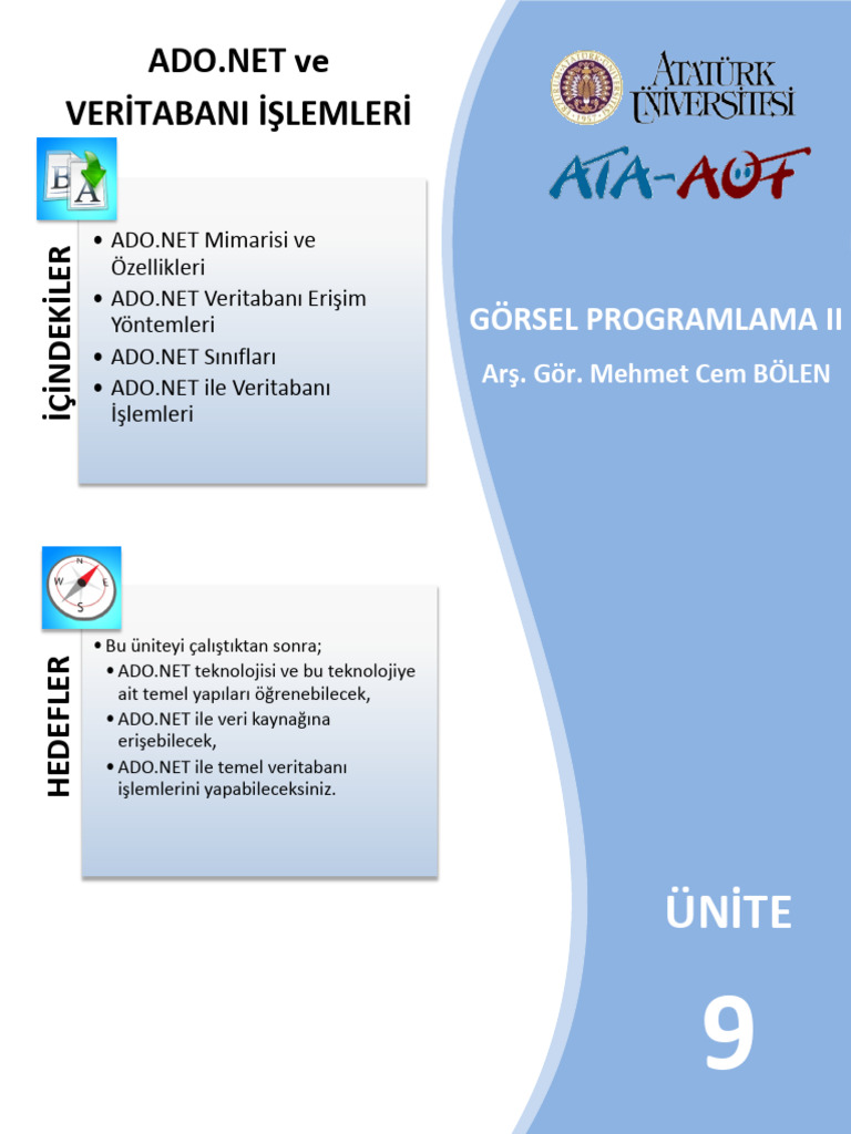 Ünite - 9 Ado - Net Ve Veritabanı Işlemleri | PDF