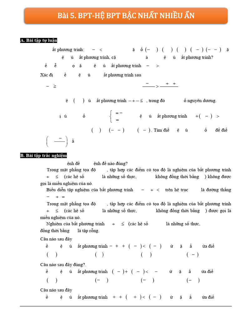 Bài 5. BPT-Hệ BPT Bậc Nhất Nhiều Ẩn - Câu Hỏi | PDF