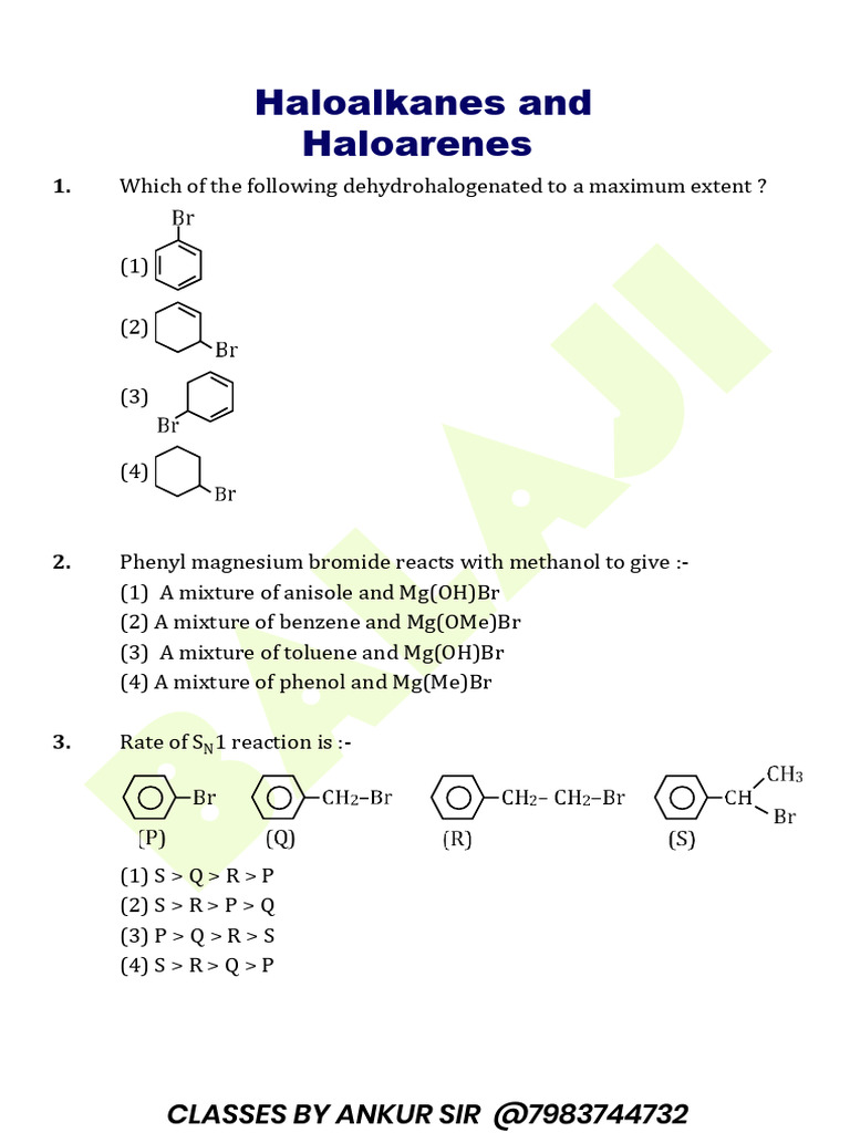 MCQ Haloalkanes and Haloarenes | PDF | Chemical Compounds | Unit Processes