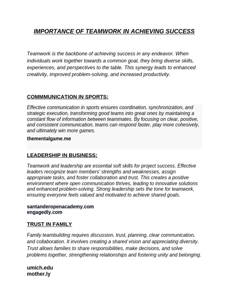Teamwork: Key to Achieving Success | PDF | Career & Growth