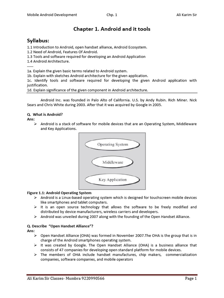 Chapter 1 Android and It Tools | PDF | Android (Operating System) | Java (Programming Language)